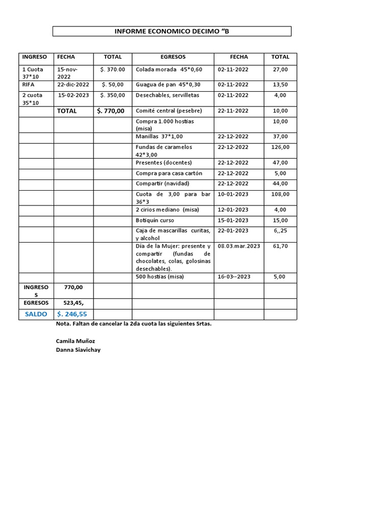 Informe Economico Decimo | PDF