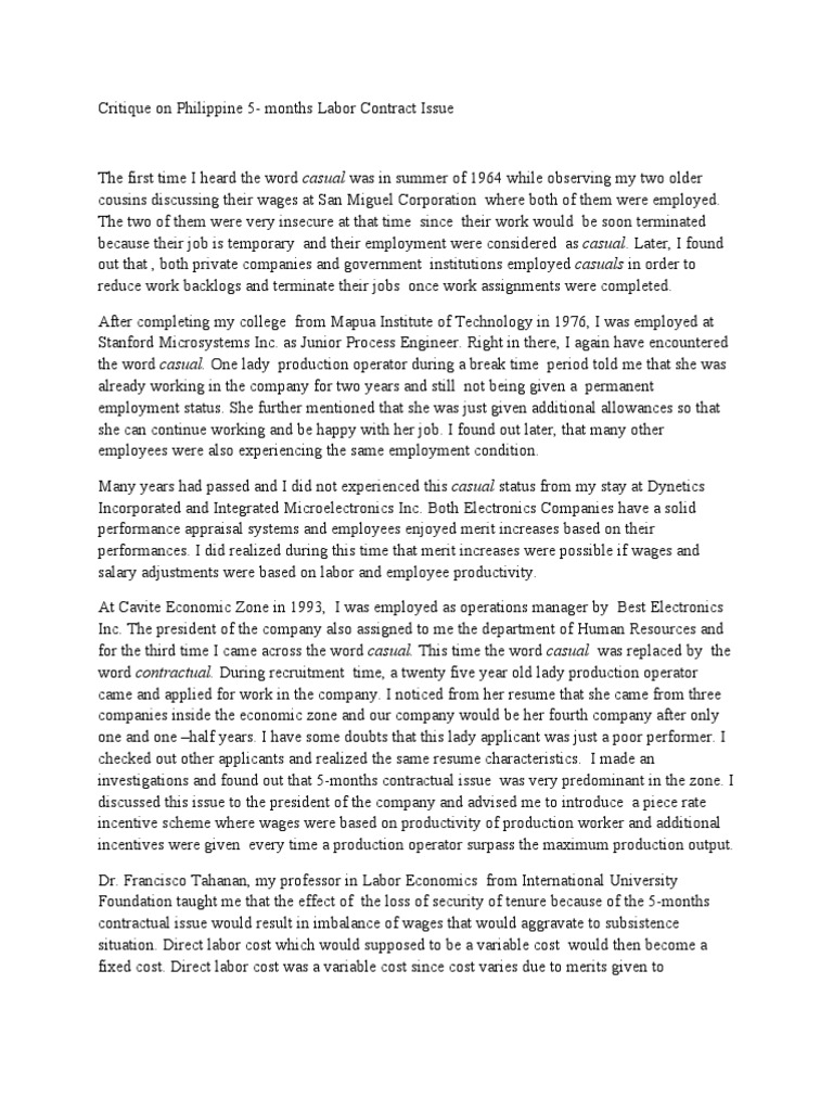 Philippine Contractualization Issue | PDF | Labour Economics | Employment