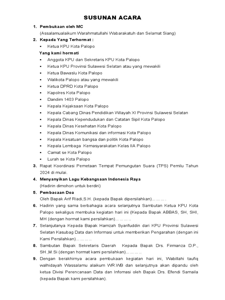 SUSUNAN ACARA Dan DOA | PDF