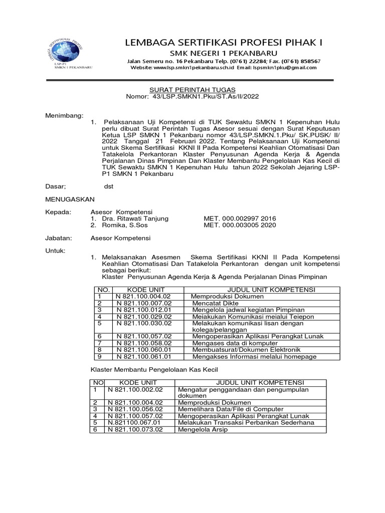 Surat Tugas Asesor OTKP Oke-1 | PDF