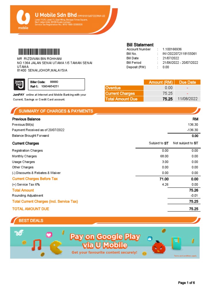 Amount (RM) Due Date Overdue: Bill Statement | PDF | Credit Card | Payments