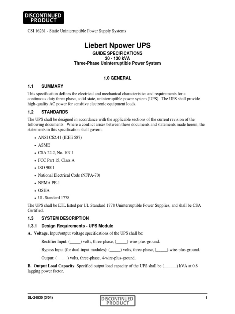 Liebert Npower Guide Specifications | PDF | Power Inverter | Rectifier