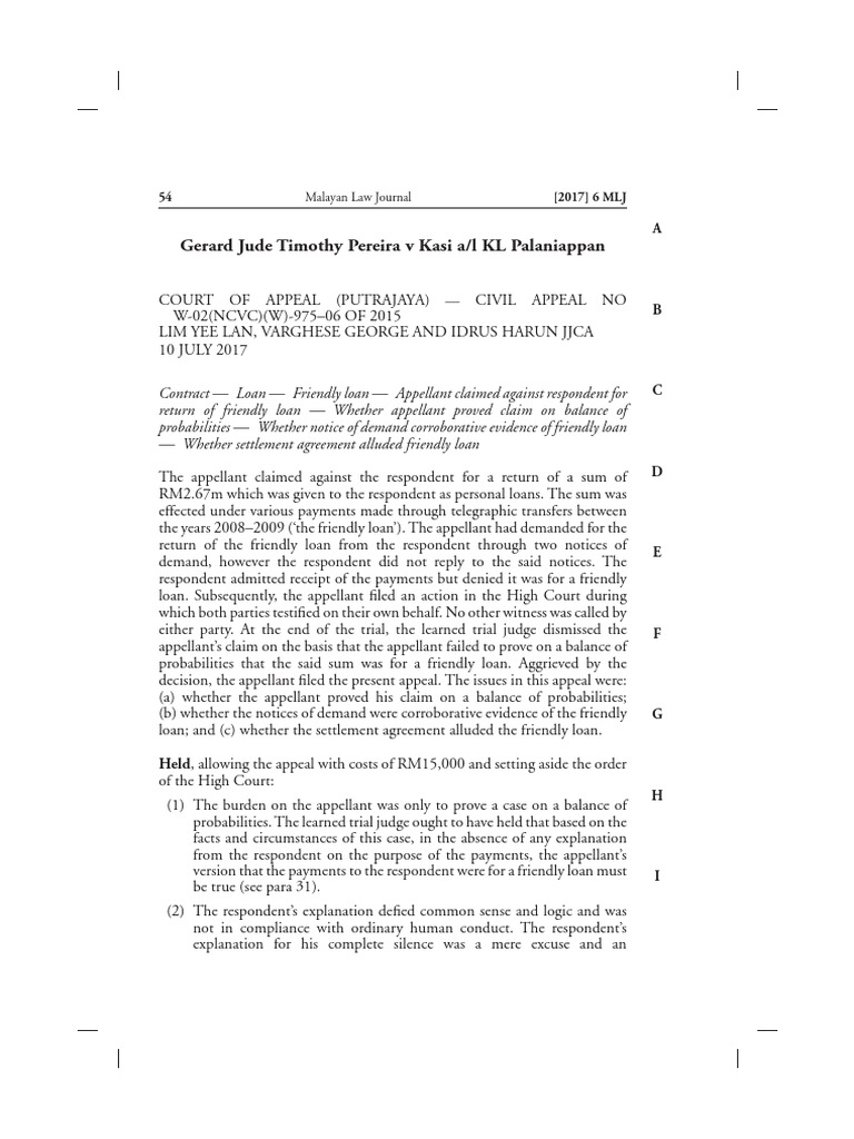 Gerard Jude Timothy Pereira V Kasi Al KL Palaniappan | PDF | Burden Of ...