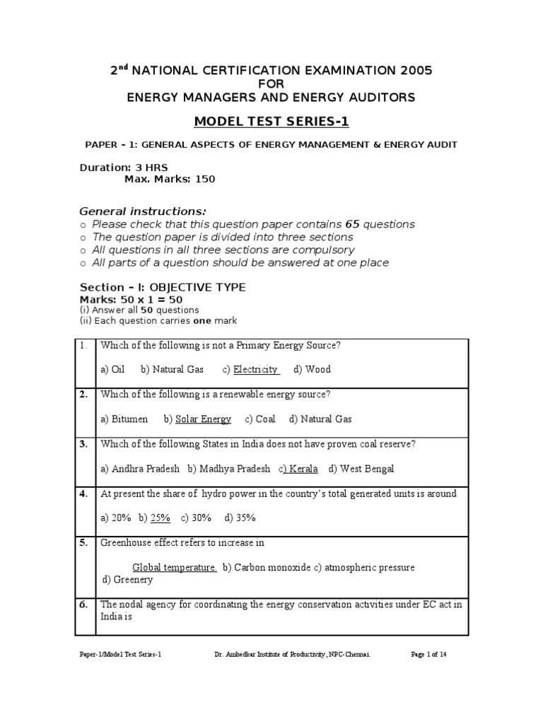 Model Test Series-1: 2 National Certification Examination 2005 FOR ...