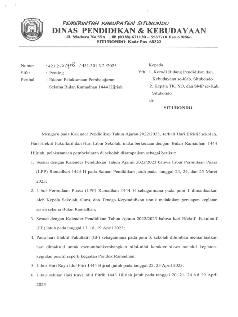 Edaran Pembelajaran Ramadhan | PDF