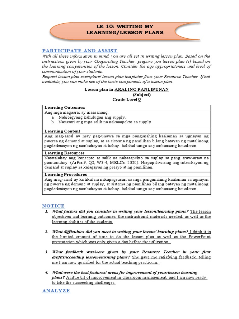 FS2 Le10 | PDF | Learning | Lesson Plan