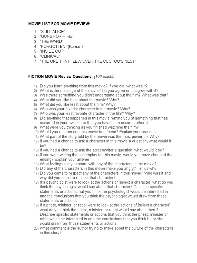 Movie List and Guide Questions | PDF