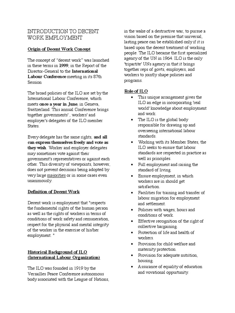 INTRO TO DECENT WORK | PDF | International Labour Organization | Employment