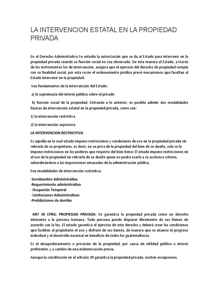 La Intervencion Estatal en La Propiedad Privada | PDF | Propiedad ...