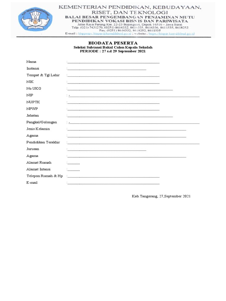 Surat Biodata Calon Kepsek | PDF