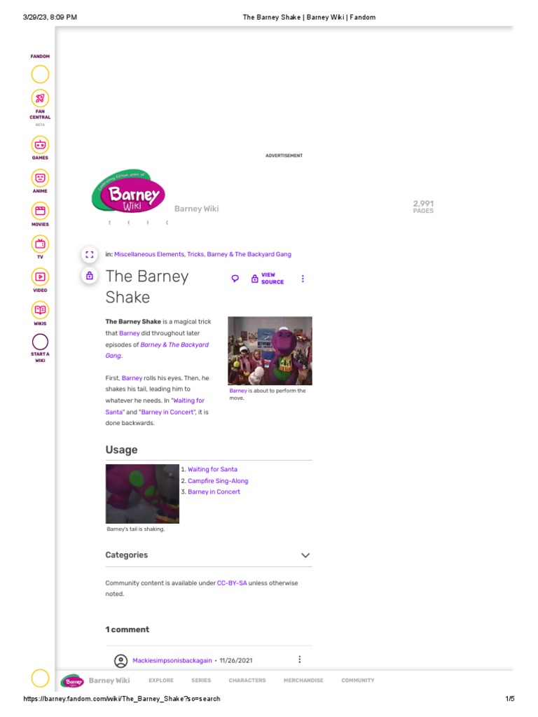 The Barney Shake Explained | PDF | Fandom