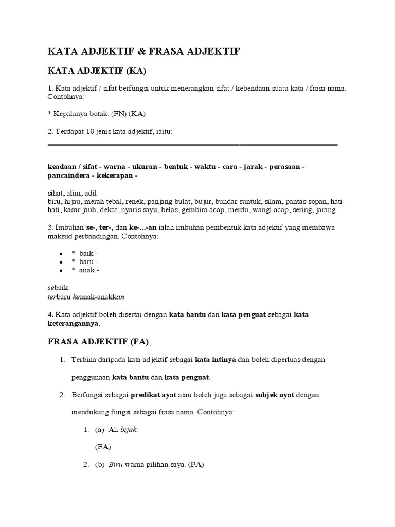 Panduan Kata dan Frasa Adjektif | PDF