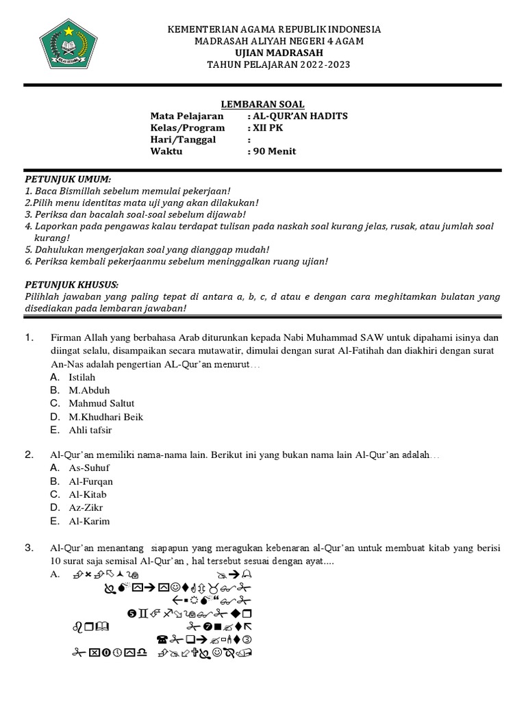 Soal Um QH KLS Xii PK 2022-2023 | PDF