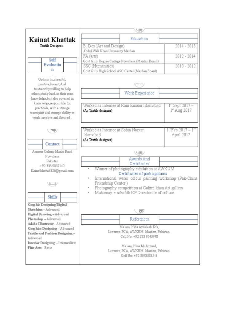 Textile Designer Kainat Khattak Resume | PDF | Design | The Arts