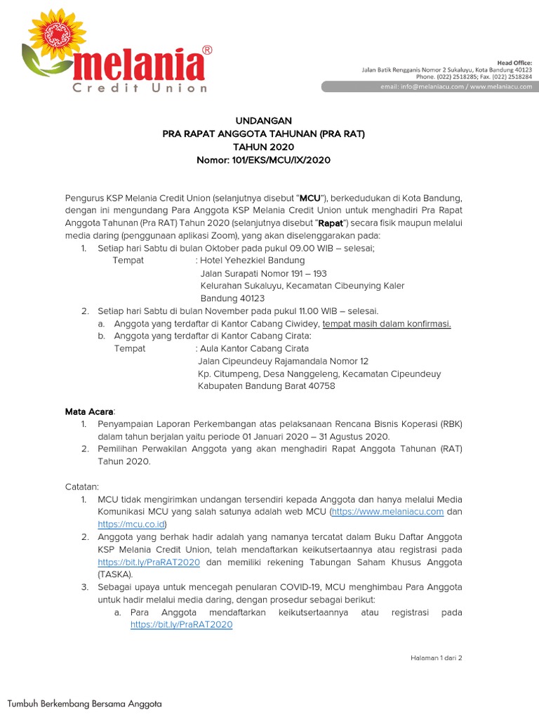 Undangan Pra RAT Tahun 2020 | PDF