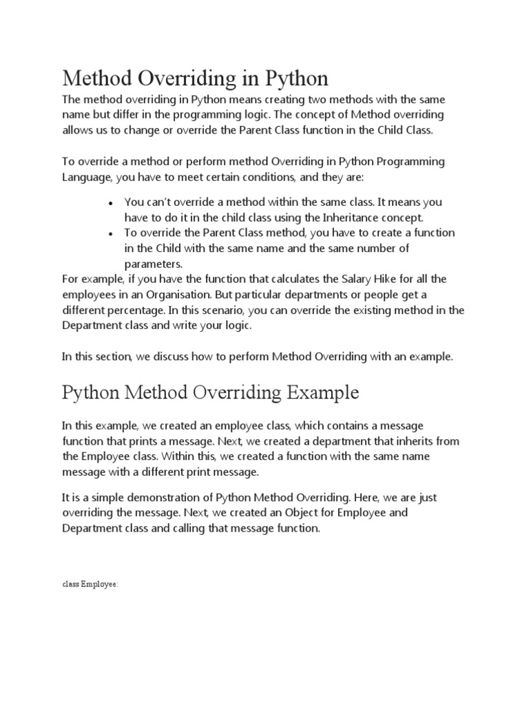 Method Overriding In Python Download Free Pdf Method Computer Programming Inheritance
