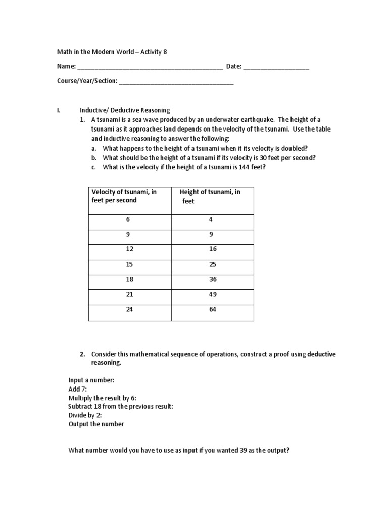 Activty 7 - Problem Solving - Reasoning | PDF | Tsunami | Applied ...