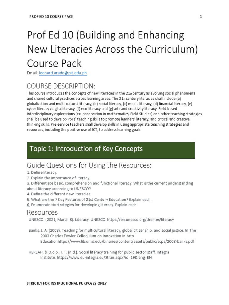 Prof Ed 10 Course Pack (Final) - 1 | PDF | Literacy | Cognitive Science