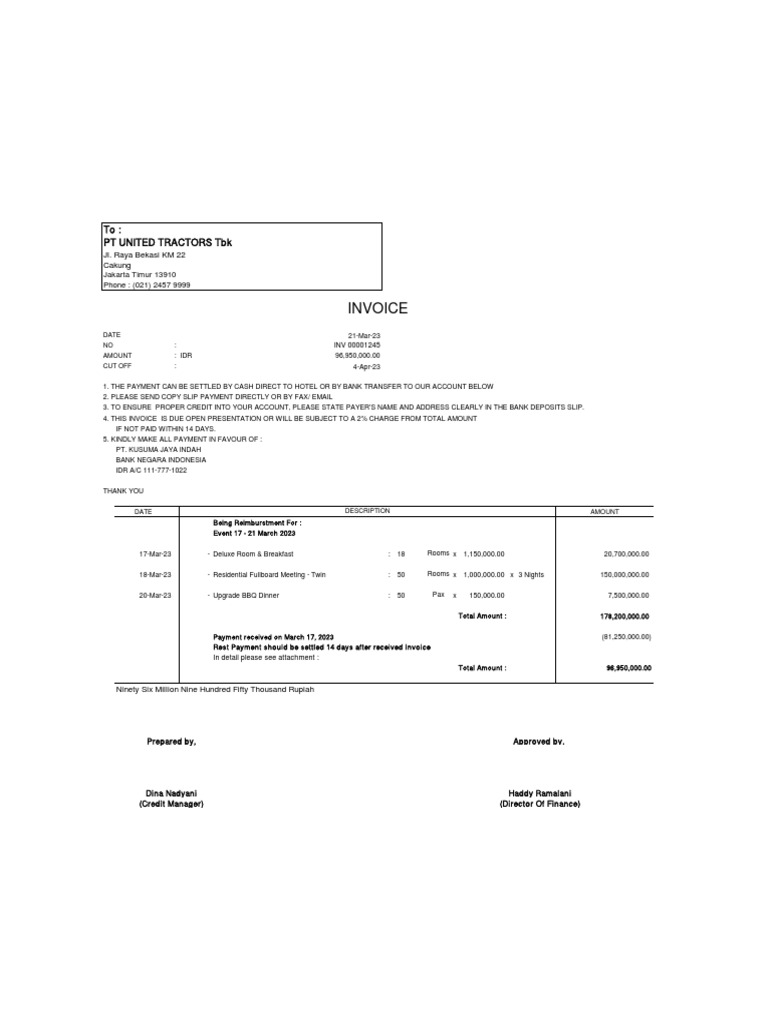 Invoice: To: PT United Tractors TBK | PDF | Indonesian Rupiah | Payments