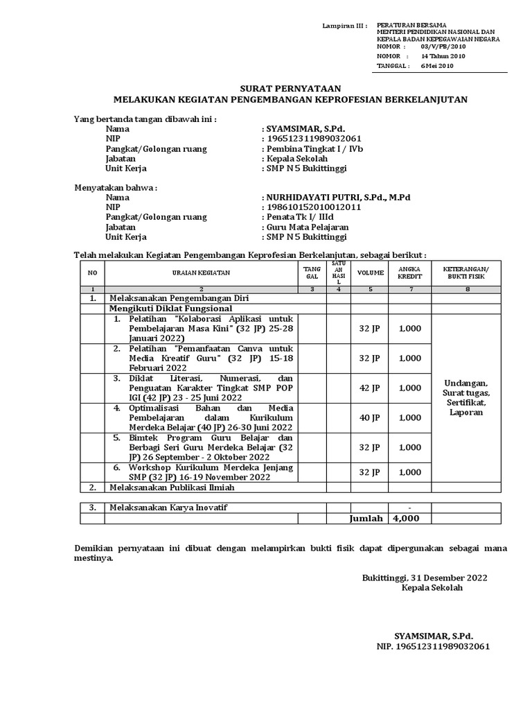 SURAT PERNYATAAN PKB Mira 2022 | PDF