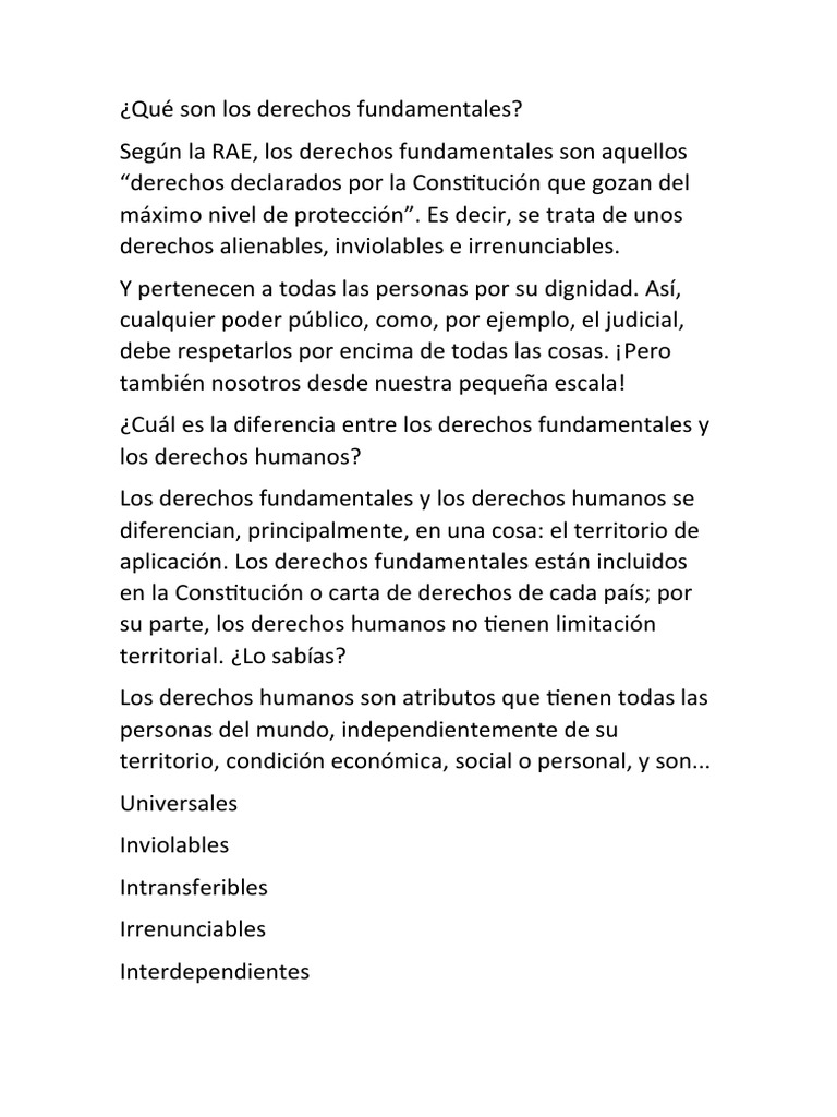 Derechos Fundamentales: Definición y Ejemplos | PDF