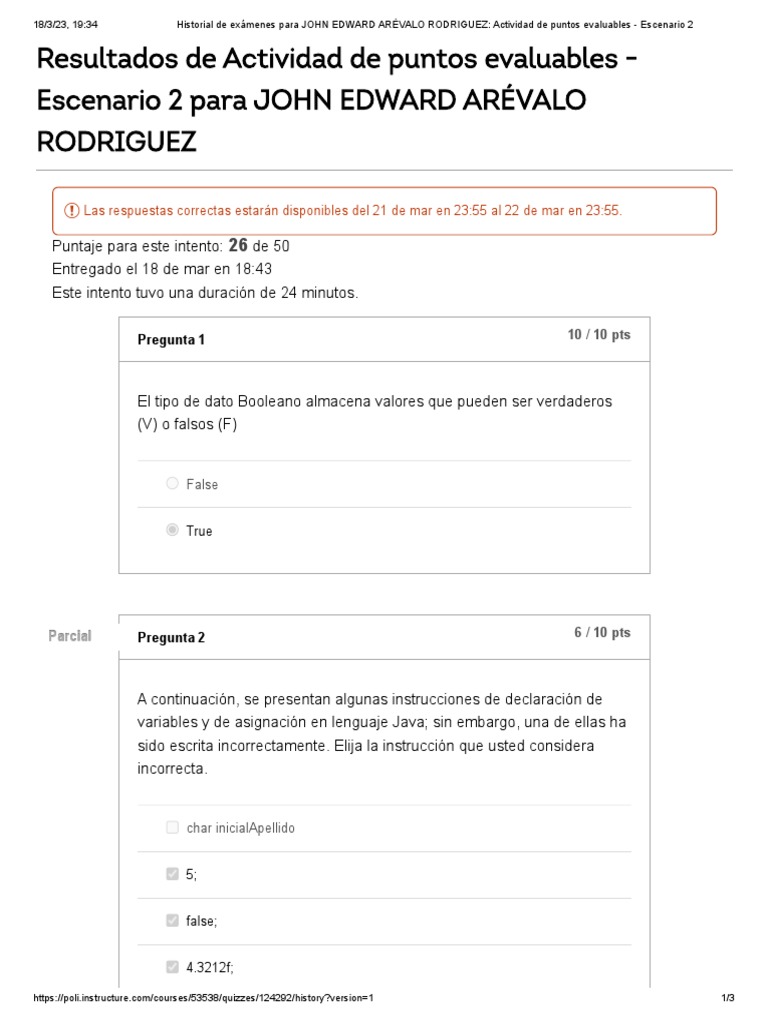 Resultados de Examen de Java para John Arévalo | PDF | Java (lenguaje de programación ...