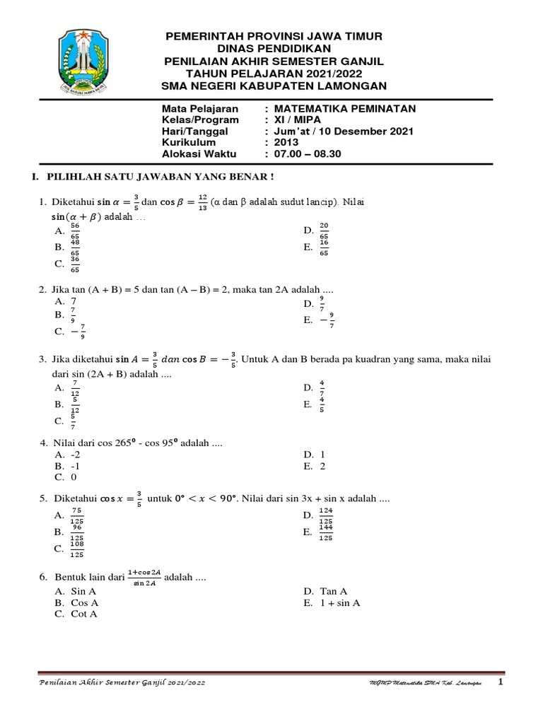 MTK-XI Peminatan PAS GJL 21-22 | PDF | Metode & Bahan Ajar