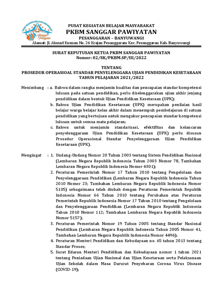 Pos Upk PKBM SP Tahun 2022 Final | PDF