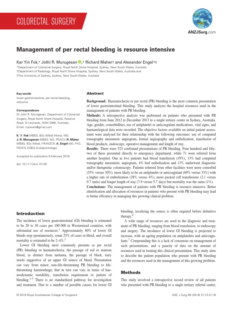Management of Per Rectal Bleeding Is Resource Intensive | PDF ...