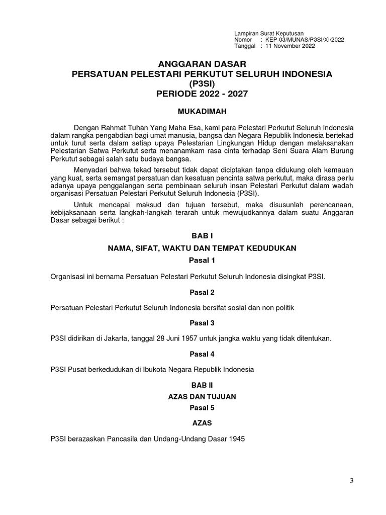 Anggaran Dasar P3SI 2022-2027 | PDF | Ilmu Sosial | Perjalanan
