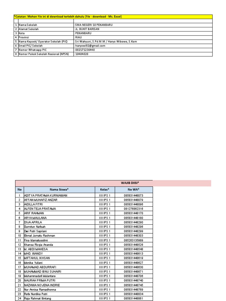 Data Siswa SMA Negeri 10 Pekanbaru | PDF