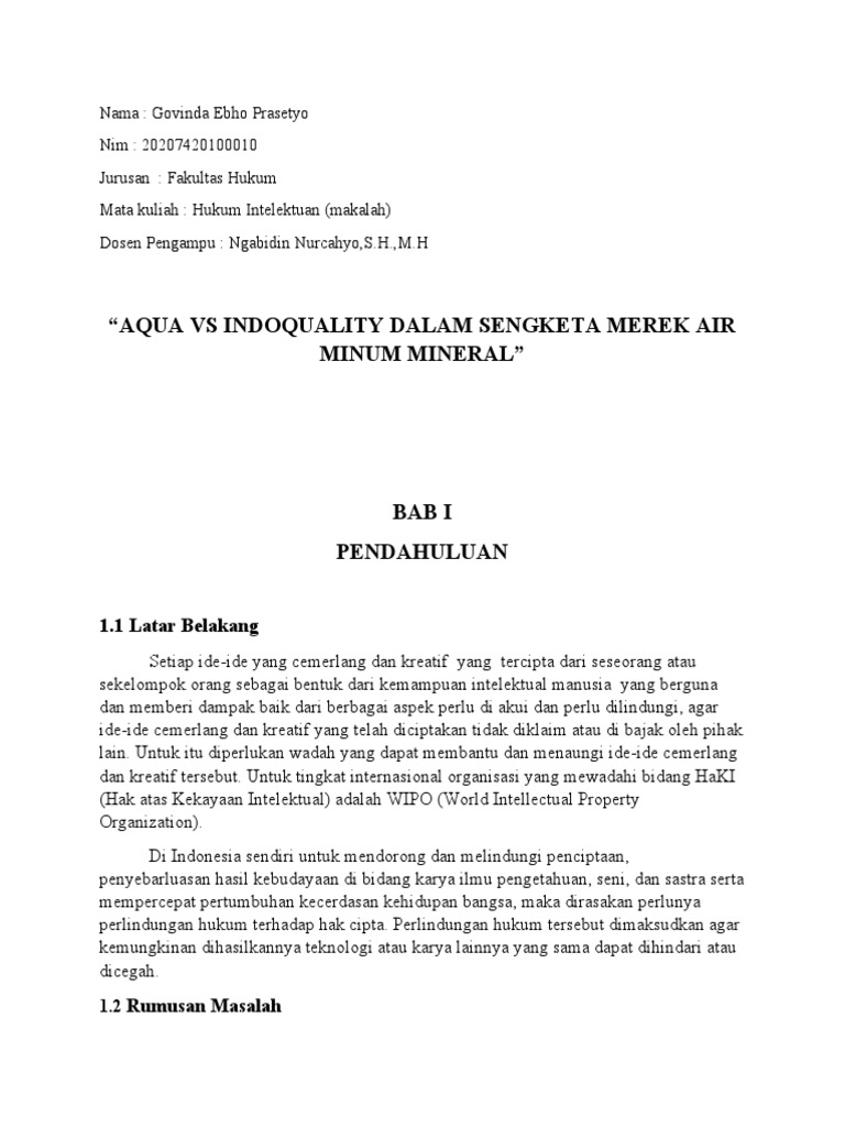 Sengketa Merek Aqua dan Indoquality | PDF