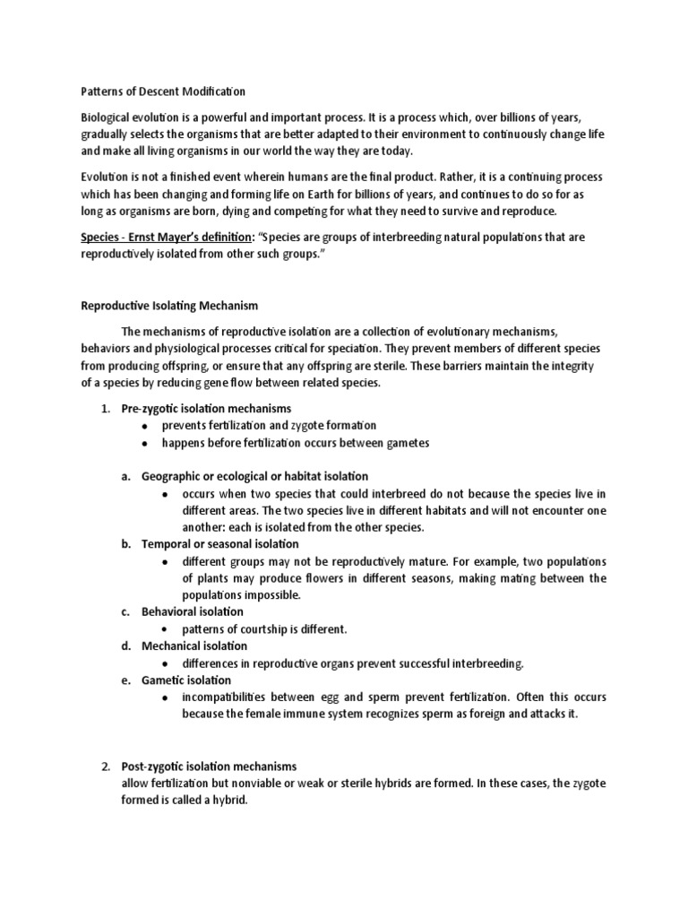 Patterns of Descent Modification | PDF | Hybrid (Biology) | Reproduction