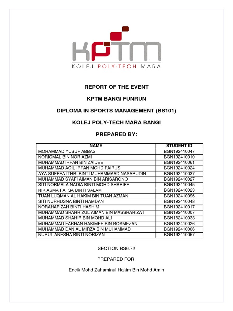 Contoh KPTM Bangi Fun Run Report 2022 - BS6.72 | PDF | Obesity ...