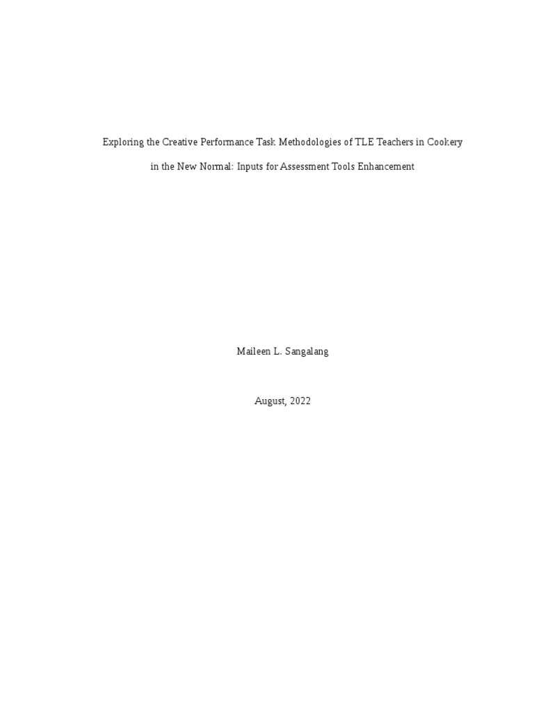Exploring The Creative Performance Task Methodologies of TLE Teachers ... Exploring The Creative Performance Task Methodologies of TLE Teachers ...