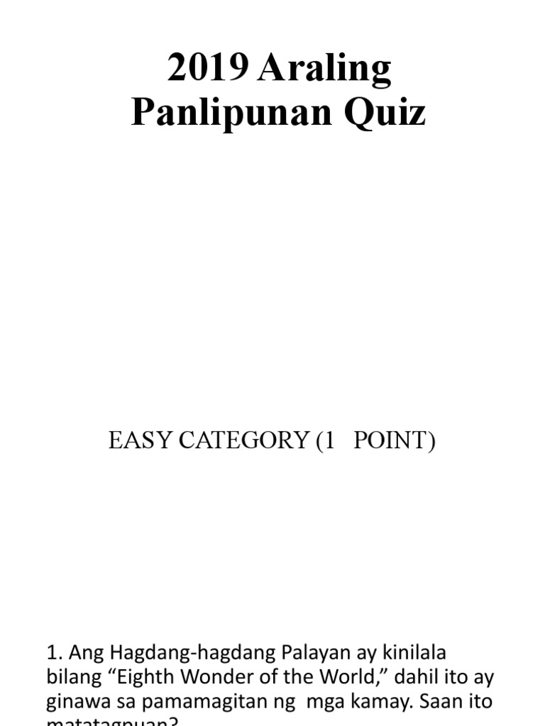 2019 Araling Panlipunan Quiz | PDF