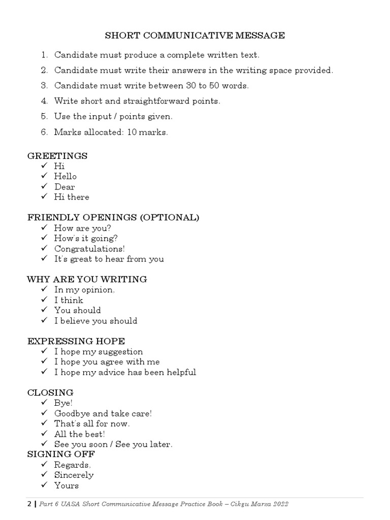 Part 6 Uasa Short Communicative Message - 1 | PDF | Communication