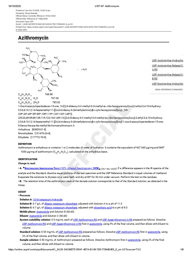 USP NF Azithromycin | PDF | Chromatography | Chemistry
