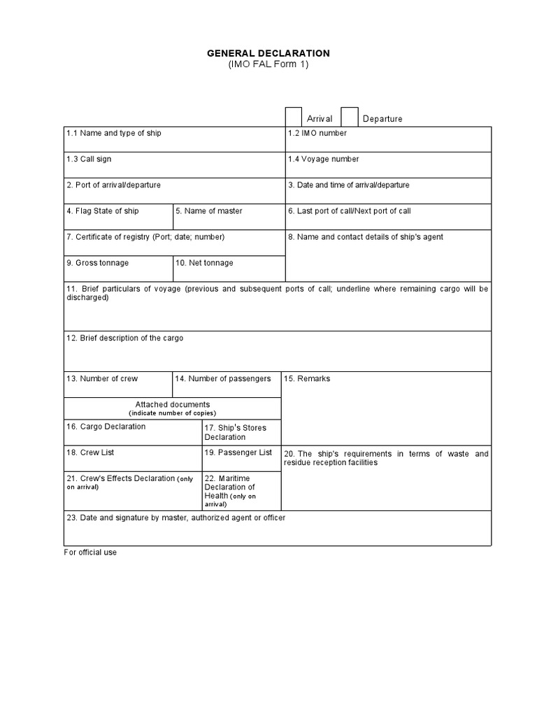Fal Form 1 General Declaration | PDF