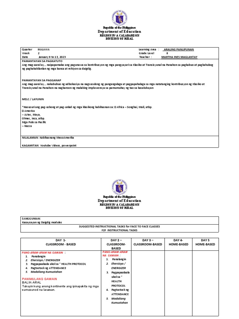 Ap Daily Weekly Lesson Plan Jan9 13 | PDF