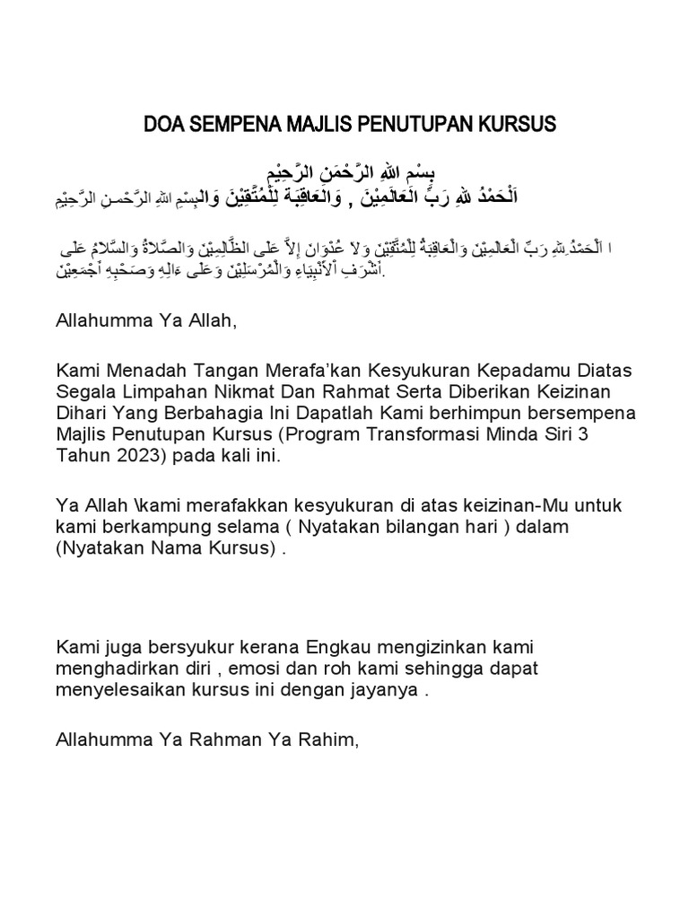 Doa Sempena Majlis Penutupan Kursus | PDF | Agama & Spiritualitas