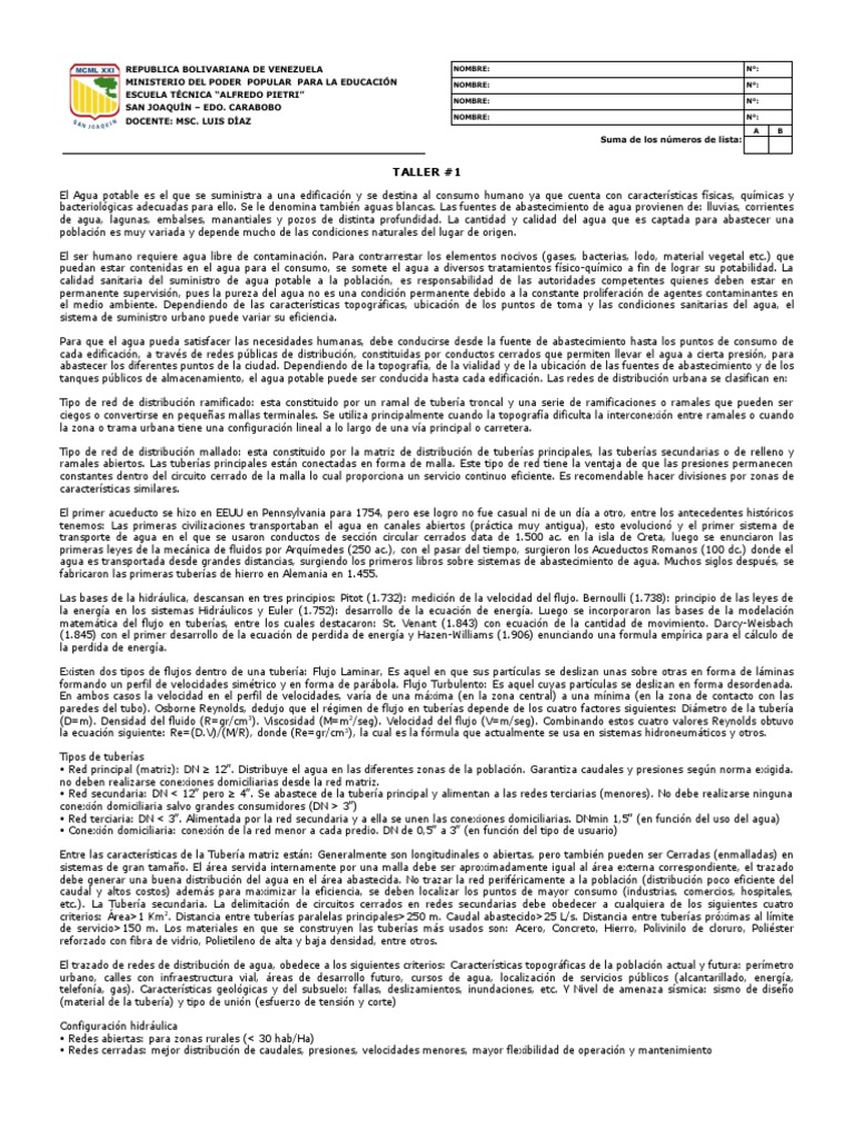 Sistemas de Distribución de Agua Potable | PDF | Agua | Tubería ...