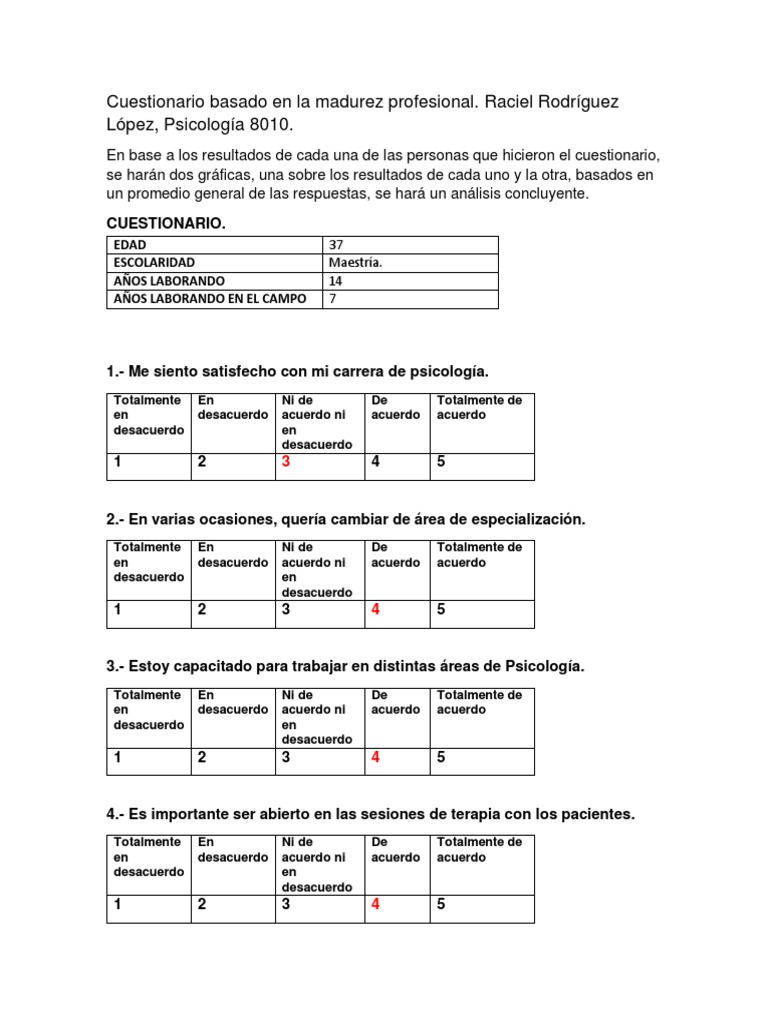 Cuestionario Basado en La Madurez Profesional. Raciel Rodríguez López ...
