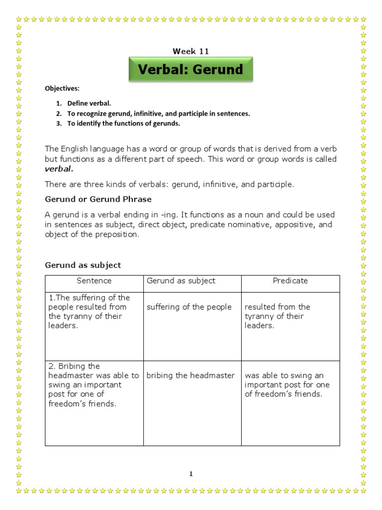VERBAL:GERUND | PDF | Verb | Subject (Grammar)