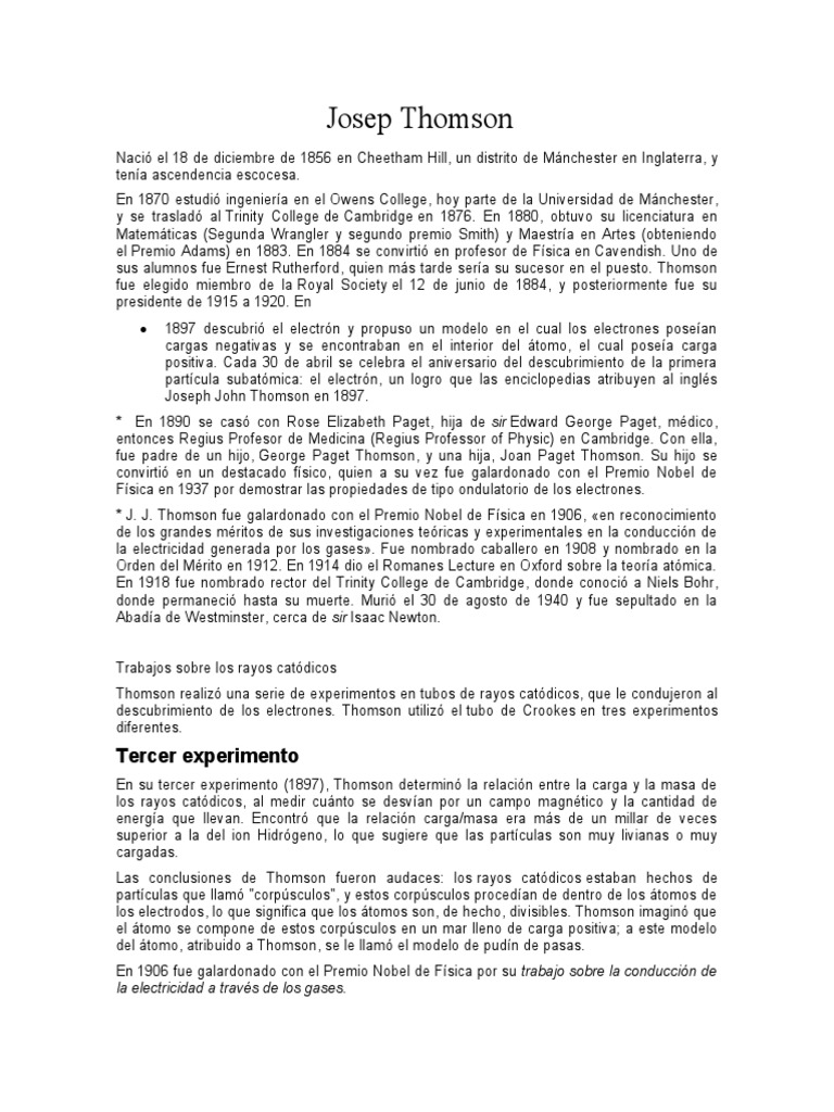 Josep Thomson | PDF | Atómico | Ciencias fisicas