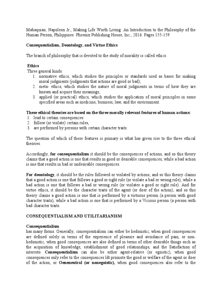 Simplified Summary of Consequentialism, Deontology, and Virtue Ethics | PDF | Virtue ...