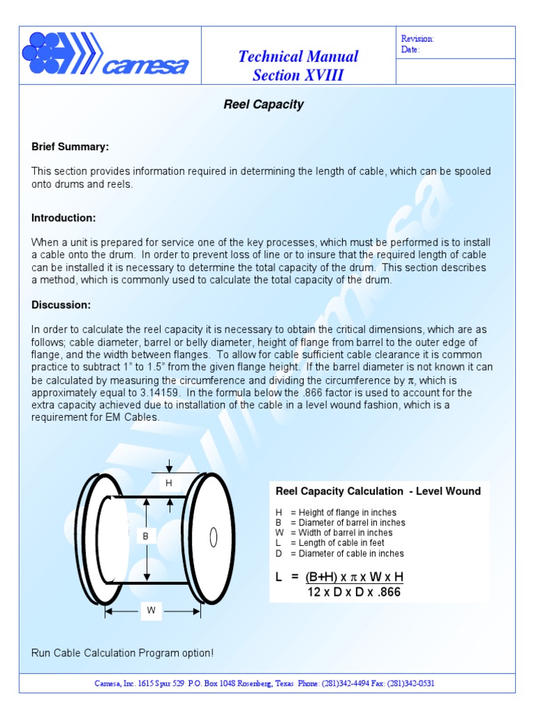 04-Reel Capacity and Cable Calc. | PDF | Length