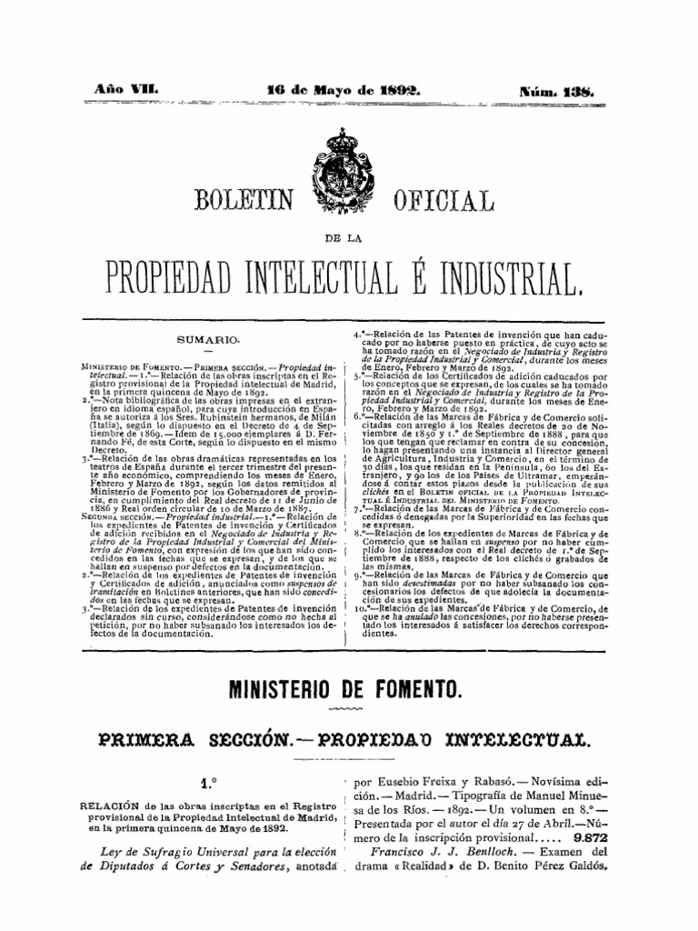 Nº138 1892 | PDF | Patentar