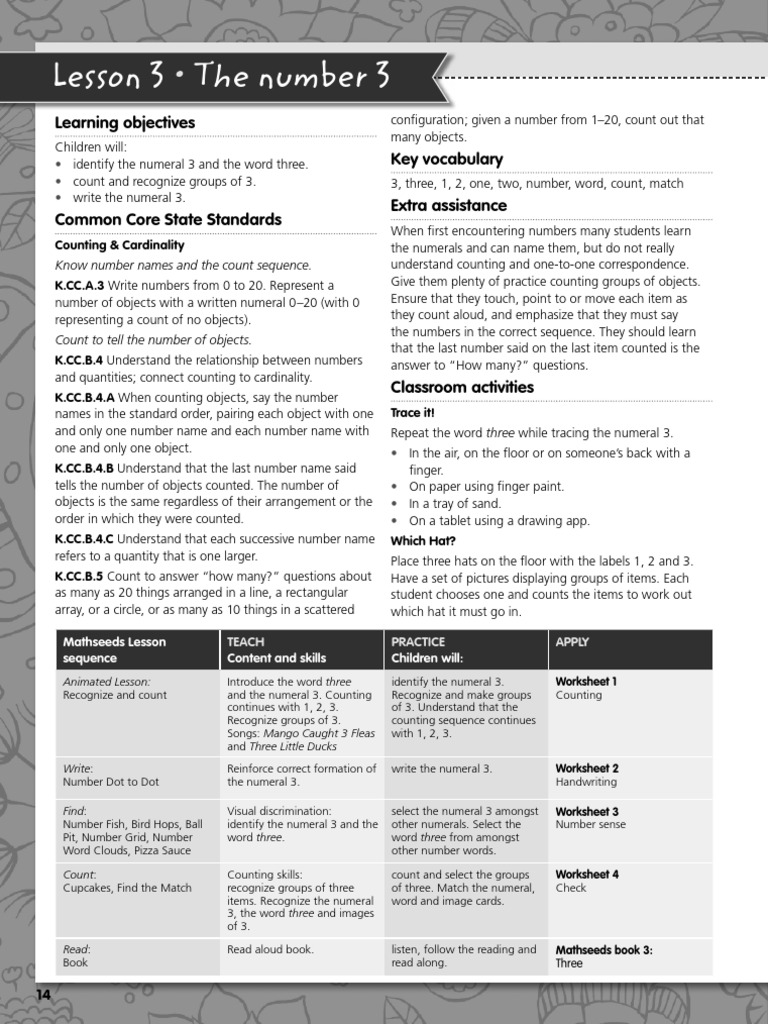 Lesson 3 The Number 3: Learning Objectives Key Vocabulary Extra ...