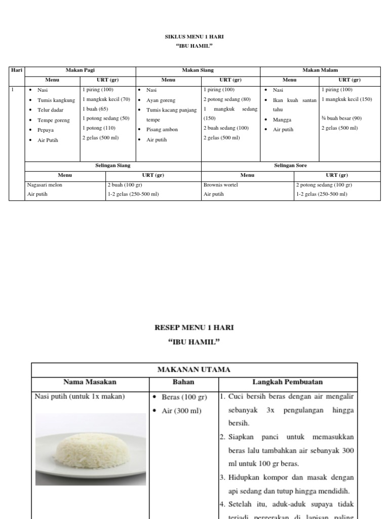 Menu Sehari untuk Ibu Hamil | PDF